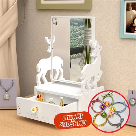 Soten โต๊ะเครื่องแป้ง กระจกแต่งหน้า พร้อม ลิ้นชัก แถมฟรี ยางรัดผม 2 เส้น Shopee Thailand