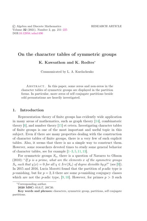 Pdf On The Character Tables Of Symmetric Groups