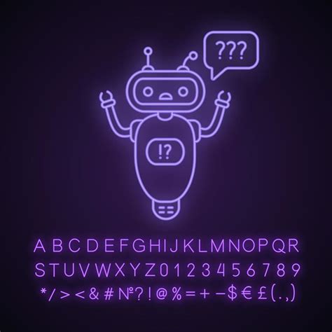 Help Chatbot Neon Light Icon Faq Chat Bot Bewildered Robot With Question Marks In Speech