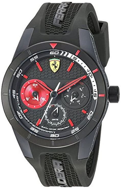 Ferrari Mens Scuderia Red Rev T Multi Function Black Rubber Band Watch