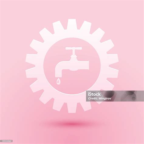 분홍색 배경에 탭 아이콘이 분리된 용지 컷 기어휠 배관 작업 기호입니다 종이 아트 스타일 벡터 건강관리와 의술에 대한 스톡 벡터
