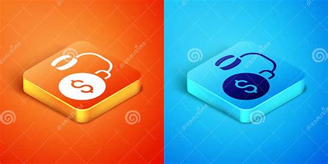 Isometric Debt Ball Chained To Dollar Coin Icon Isolated On Orange And Blue Background Big