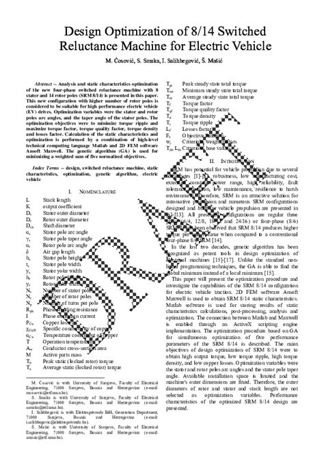 Pdf Design Optimization Of 814 Switched Reluctance Machine For Electric Vehicle
