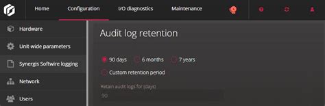 configuring audit log retention for the synergis cloud link unit