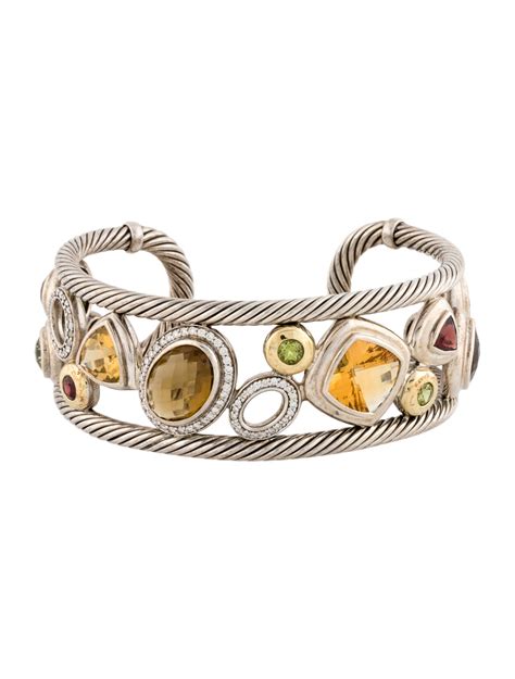 David Yurman Diamond And Multistone Mosaic Cuff Bracelet Cuff