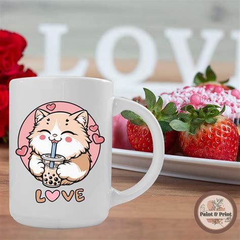 Cute Valentine Cat Mug Cat Lover Mug Cat Drinking Booba Mug Perfect