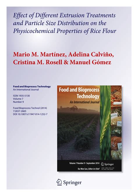 Pdf Effect Of Different Extrusion Treatments And Particle Size Distribution On The