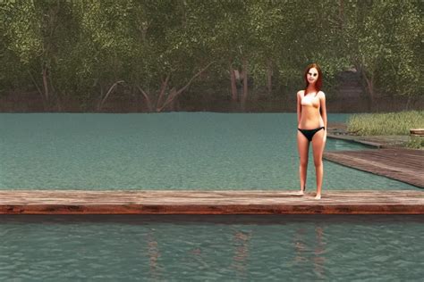 Girl Swimming In A Pond Weathered Wooden Dock Stable Diffusion OpenArt