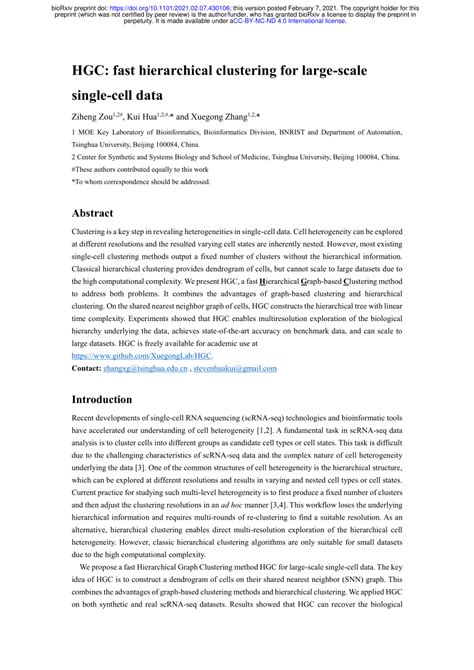 PDF HGC Fast Hierarchical Clustering For Large Scale Single Cell Data
