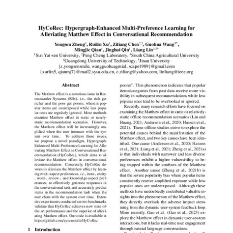 Hycorec Hypergraph Enhanced Multi Preference Learning For Alleviating Matthew Effect In