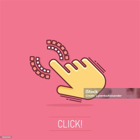 벡터 만화는 만화 스타일의 손 아이콘을 클릭합니다 커서 손가락 사인 일러스트 레이션 그림 포인터 비즈니스 스플래시 효과 개념 가리키기에 대한 스톡 벡터 아트 및 기타 이미지