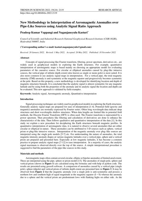Pdf New Methodology In Interpretation Of Aeromagnetic Anomalies Over Pipe Like Sources Using