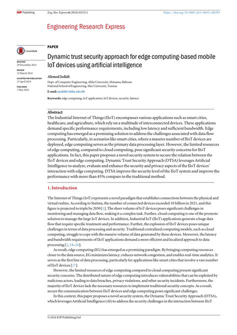 Dynamic Trust Security Approach For Edge Computing Based Mobile Iot