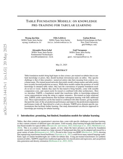 Pdf Table Foundation Models On Knowledge Pre Training For Tabular Learning
