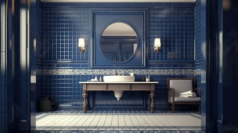 파란색 타일 벽을 갖춘 고전적인 스타일의 호텔 욕실 코너의 놀라운 3d 렌더링 권위 있는 배경 놀라 배경 모자이크 배경 이미지 Hd 권위 있는 놀라 모자이크 배경
