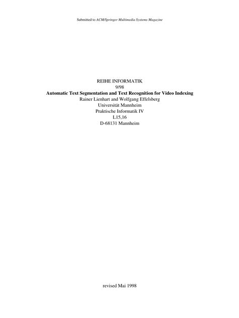 Pdf Automatic Text Segmentation And Text Recognition For Video Indexing