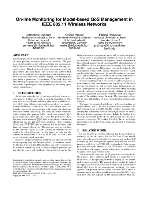 Pdf On Line Monitoring For Model Based Qos Management In Ieee 80211 Wireless Networks