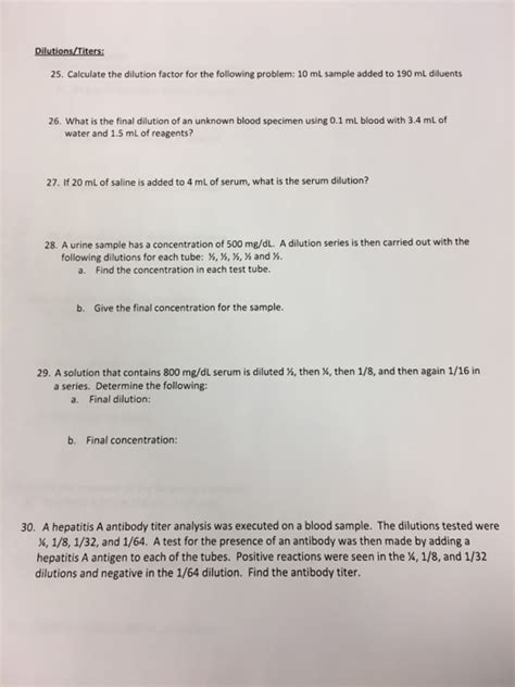 Solved Calculate The Dilution Factor For The Following