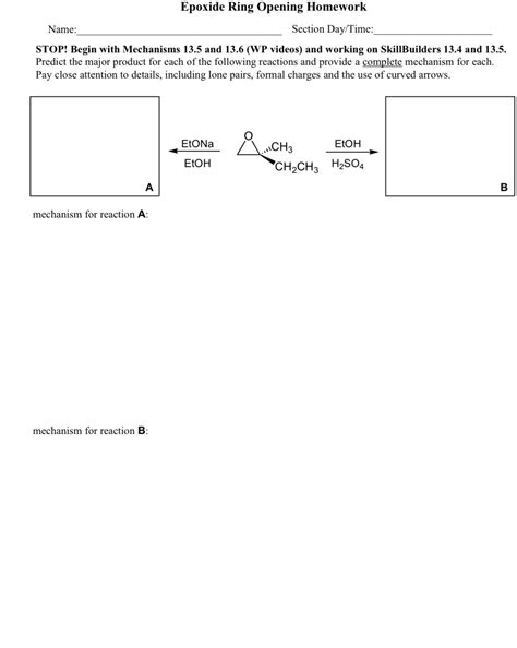 Solved Epoxide Ring Opening Homeworknamesection