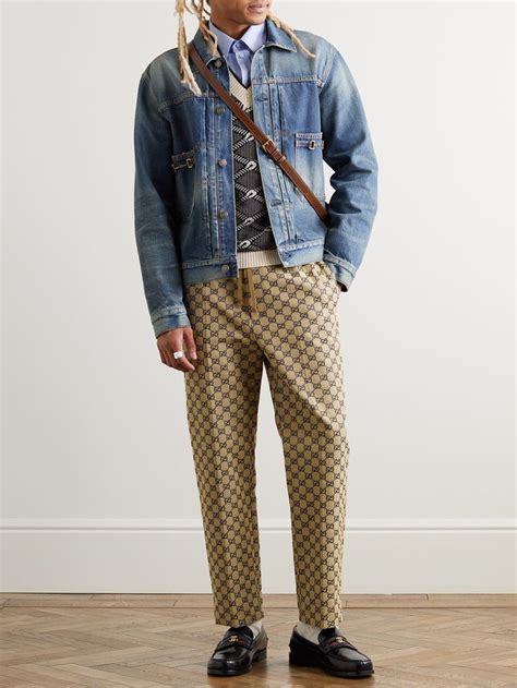 Gucci Tapered Webbing Trimmed Monogrammed Cotton Blend Jacquard