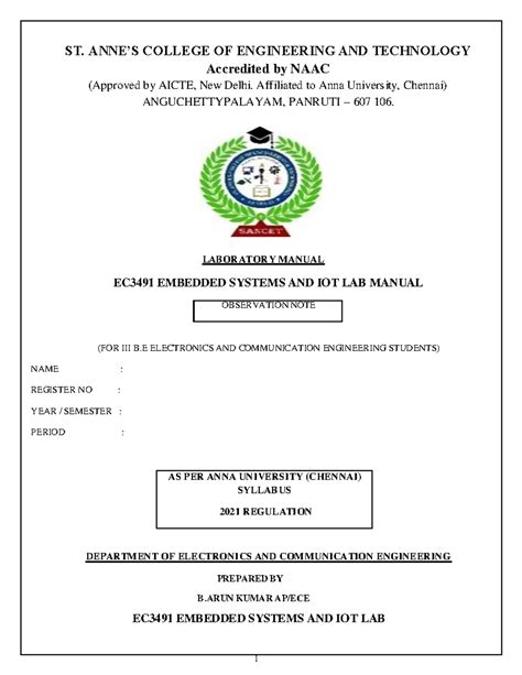 Et3491 Embedded Systems And Iot Design 968566153 Esiot Manual St