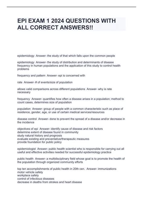 Epi Exam 1 2024 Questions With All Correct Answers Epidemiology