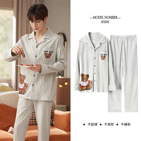 코 튼 겨울 두꺼운 따뜻한 잠 옷 남자에 대 한 대형 라운지 잠 옷 만화 곰 잠 옷 남자 긴 소매 Homewear 단추남성용 파자마 세트 Aliexpress