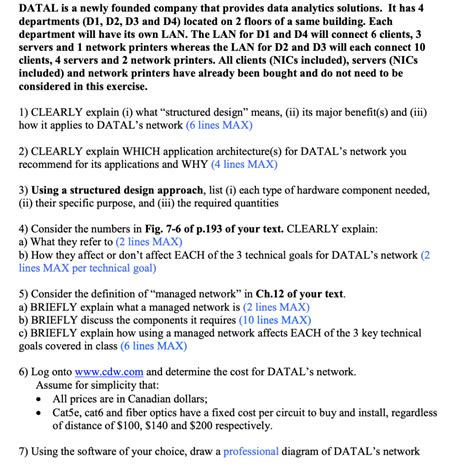Solved DATAL Is A Newly Founded Company That Provides Data Chegg