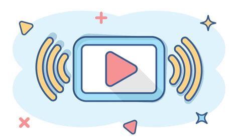 Play Button Icon In Comic Style Streaming Tv Vector Cartoon Illustration On White Isolated