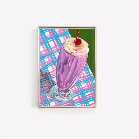 Original Painting Cherry Float Cherry Topping Strawberry Shake Girly