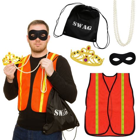 Adults Louvre Thief Costume 5 Pcs Hi Vis Crown Swag Bag Eye Mask