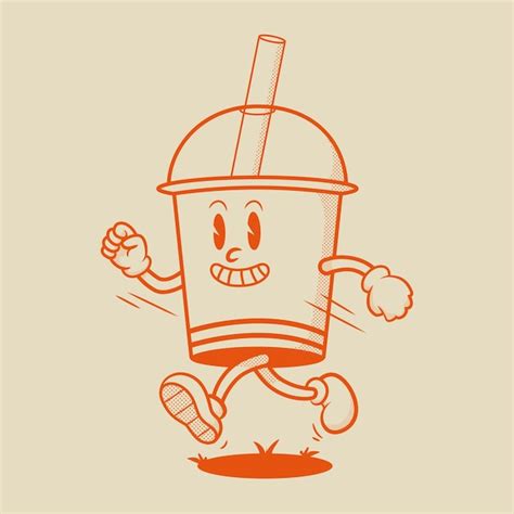 Premium Vector Cute Cup Character Retro Mascot Character