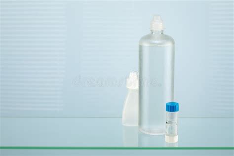 Night Contact Lenses Eye Drops Clean Solution And Copy Space Stock