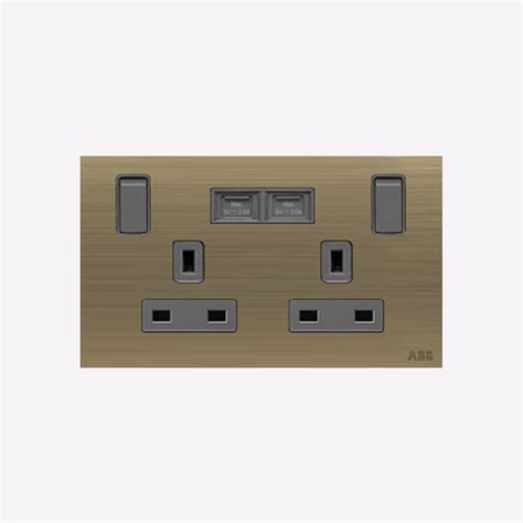13a 2g Switch Socket With 2 Usb Millenium Antique Gold Abb Plaza