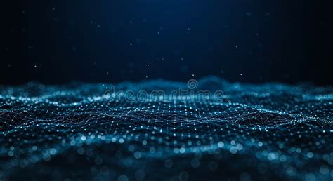 Abstract Network Forming Wave With Glowing Nodes And Dark Backdrop Stock Illustration