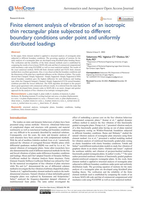 Pdf Finite Element Analysis Of Vibration Of An Isotropic Thin