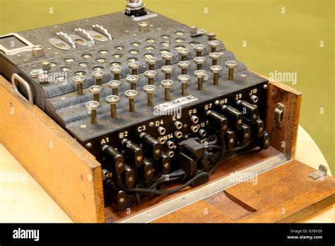 A Wwii Enigma Coding Machine On Display In The Museum At Gchq Scarborough During A Visit By The
