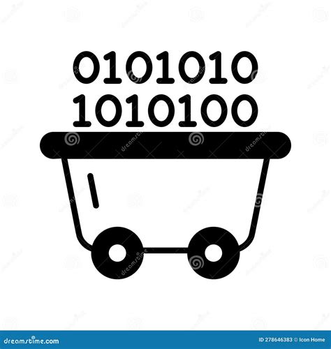 binary coding inside a wheelbarrow denoting concept icon of data mining stock vector