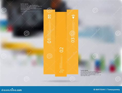 illustration infographic template with bar vertically divided to three orange parts stock vector