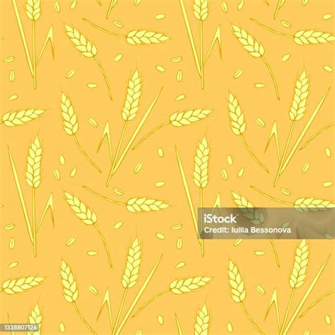 밀 스파이크렛과 곡물 벡터 매끄러운 패턴 플랫 스타일 분리 베이커리 제품 밀가루 수확 추수 감사절을 테마로 인쇄 포장지 포장 디자인 들에 대한 스톡 벡터 아트 및 기타