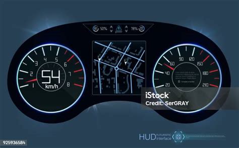 자동차 Hud 대시보드입니다 추상 가상 그래픽 터치 사용자 인터페이스입니다 계기판 차량 부분에 대한 스톡 벡터 아트 및 기타