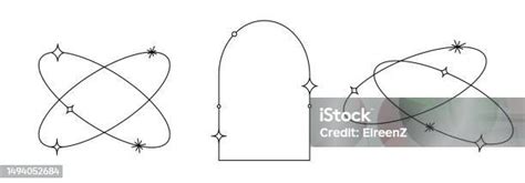 선형 미니멀리즘 미적 프레임과 별과의 경계의 벡터 집합입니다 원형 타원형 및 아치형 현대적인 기하학적 모양으로 소셜 미디어 장식 로고 디자인 템플릿 레이아웃을 위한 반짝임