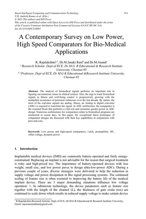 Pdf A Contemporary Survey On Low Power High Speed Comparators For Bio Medical Applications