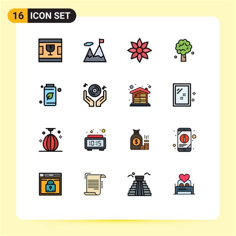 Mobile Interface Flat Color Filled Line Set Of 16 Pictograms Of Spring Apple Tree Amaryllis