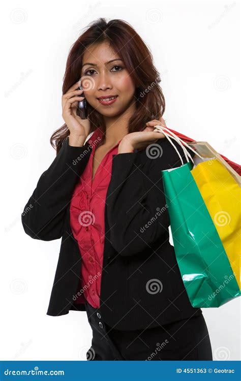 Calling Home After Shopping Stock Image Image Of Green Lady 4551363