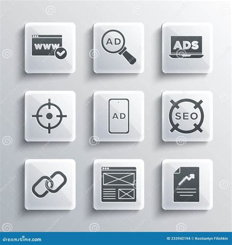 Set Browser Window Document With Graph Chart Seo Optimization Advertising Chain Link Target