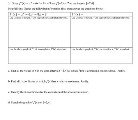 solved 2 given f′ x x4−6x2−8x−3 and f −2 7 on the