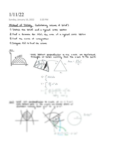Solution Cal Poly Math 182 Calculus 2 Notes 5 Method Of Slicing