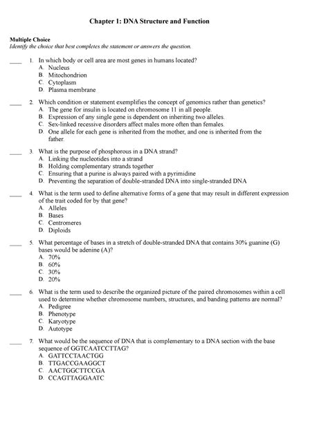 Dna Structure And Function Practice Questions Ch1 Chapter 1 Dna Structure And Function