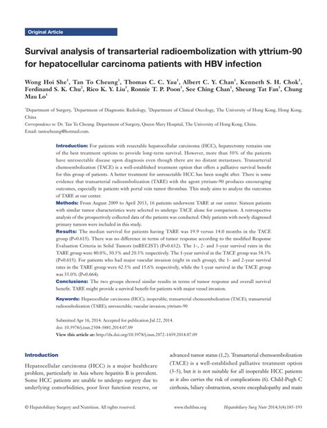 Pdf Survival Analysis Of Transarterial Radioembolization With Yttrium 90 For Hepatocellular